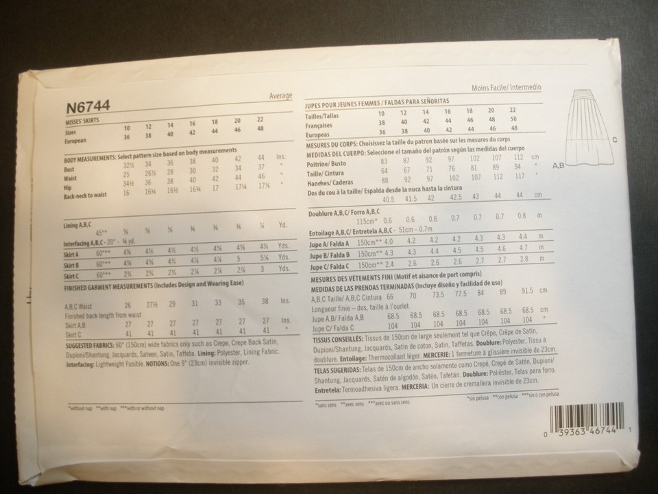 New Look Pattern 6744 Misses Formal Long Pleated Skirt Sz 10-22 Uncut ...