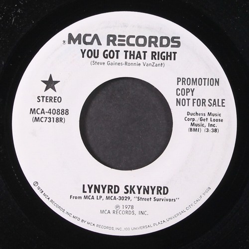 LYNYRD SKYNYRD: you got that right / same MCA 7" Single 45 RPM | eBay