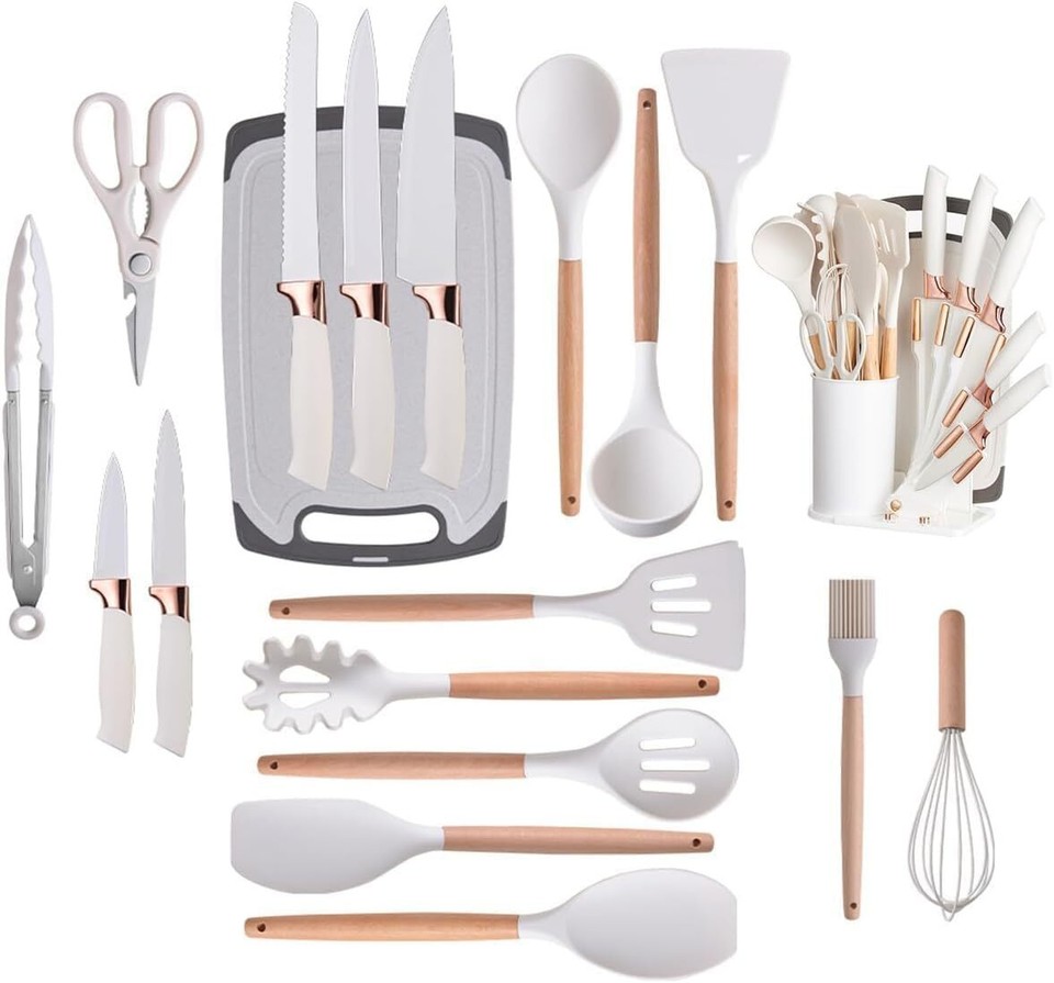 Silicone Kitchen Utensil Set with Holder,19 Pcs Cooking Utensils Heat ...