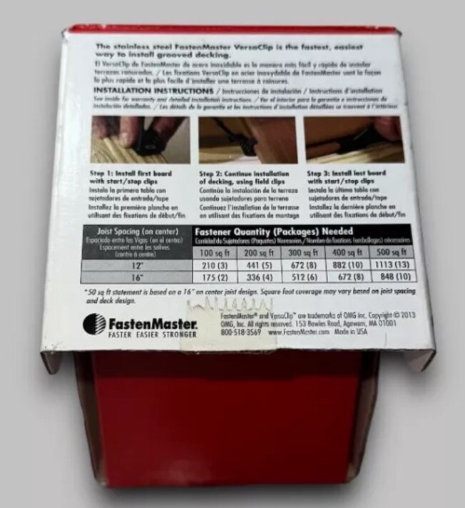 FastenMaster Trex Versaclip Universal Hidden Deck Fastener, 50sq ft 90 ...