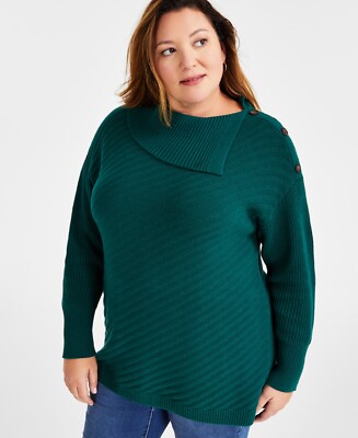 Style & Co Plus Size Envelope-Neck Sweater, 3X - True Emerald | eBay