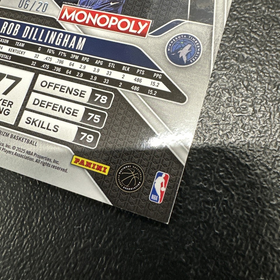 2024-25 Panini Prizm Monopoly GREEN MILLIONAIRE Rob Dillingham #/20 SP ...