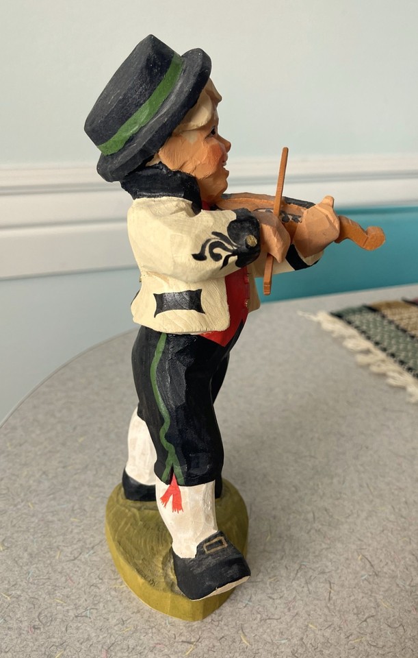 VINTAGE HENNING NORWAY HAND-CARVED WOODEN BOY FIDDLER VIOLIN PLAYER ...