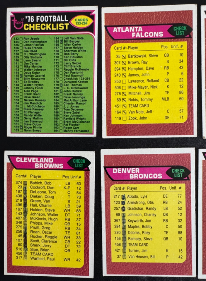 1976 Topps Football Team Checklist Lot of 21 Different Plus Checklist ...