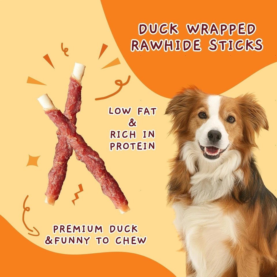 Duck Wrapped Rawhide Sticks Dog Treats Grain-Free Chewy Training ...