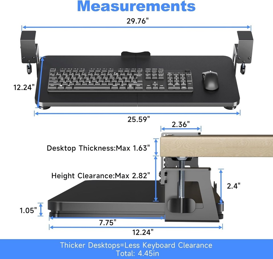 Slide Out Under Desk Keyboard Tray Pull Out Space Saver Black | eBay
