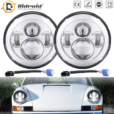 Chrome 7inch LED Headlights Hi/Lo Sealed Beam For Porsche 911 912 914 ...