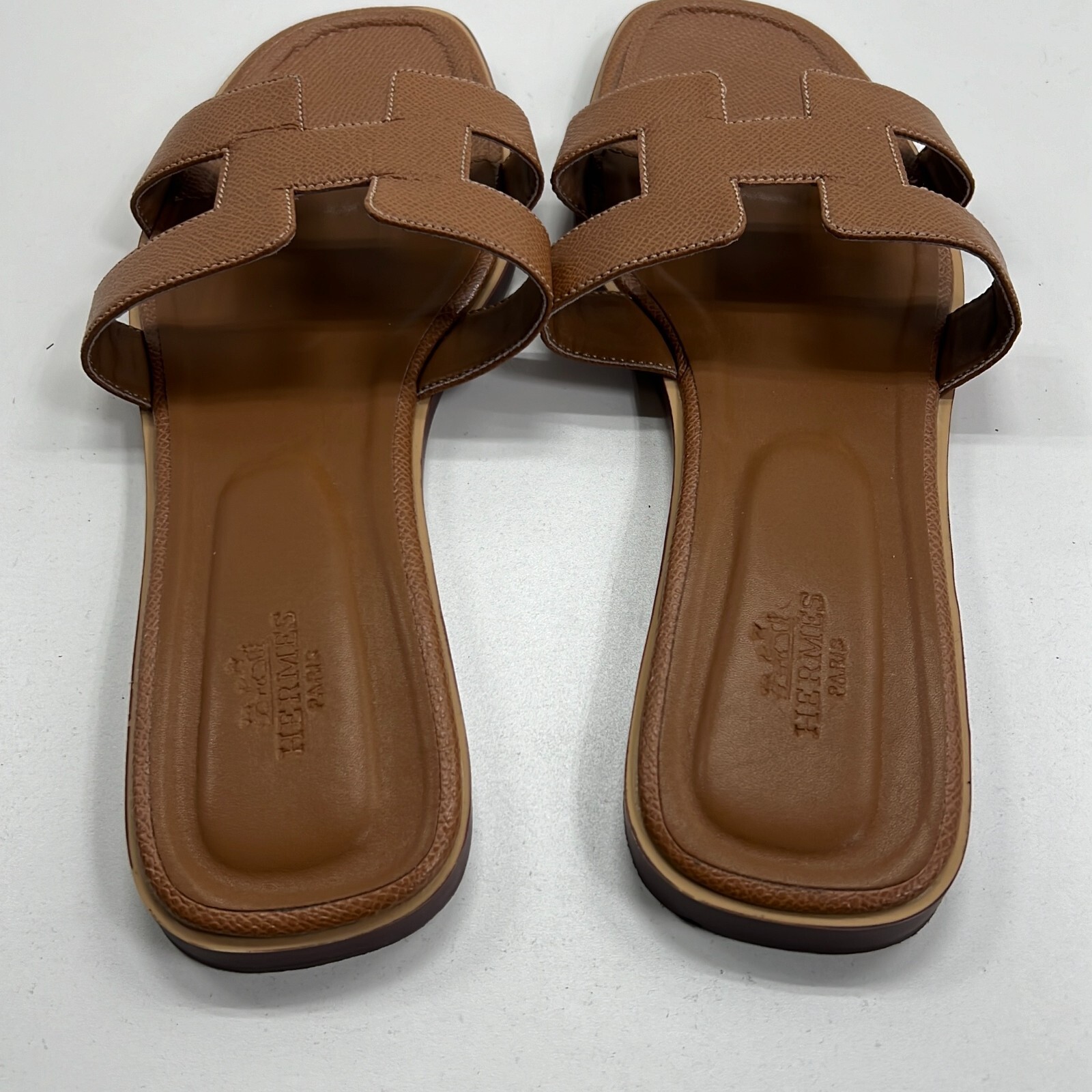 Hermes Women's Oran Brown Leather Slip-On Cutout Slid… - Gem