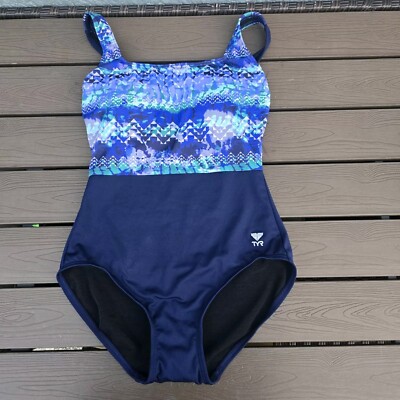 TYR Women's Emerald Lake Blue Scoop Neck Controlfit 1 Piece Swim SZ 8 ...