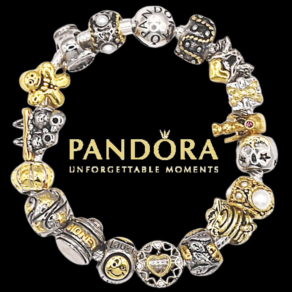 Pandora Bracelet with Two Toned Christmas Themed Charms Box | eBay