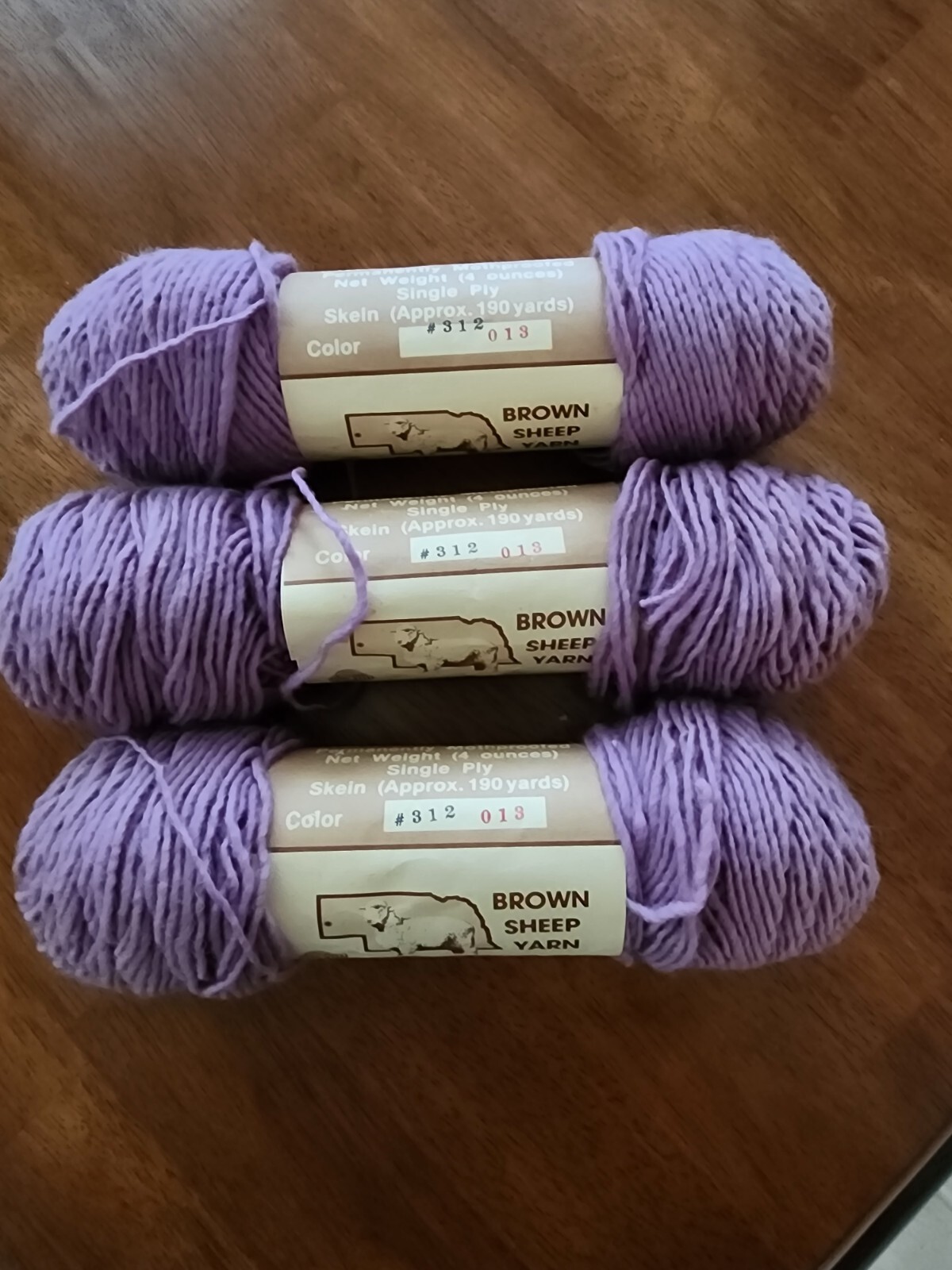 Knitting Worsted, 3 skeins, Brown Sheep lavender/lilac, vintage ...