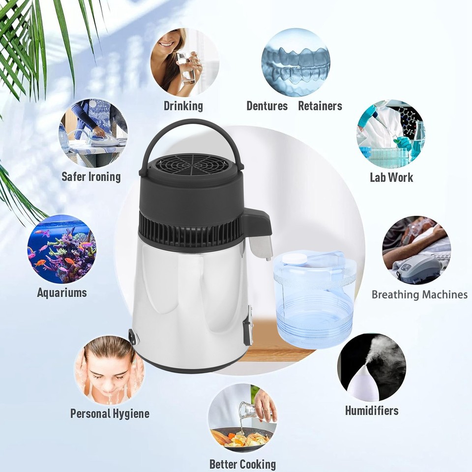 4L Water Distiller 750W Stainless Steel Automatic Distilled Water Maker ...