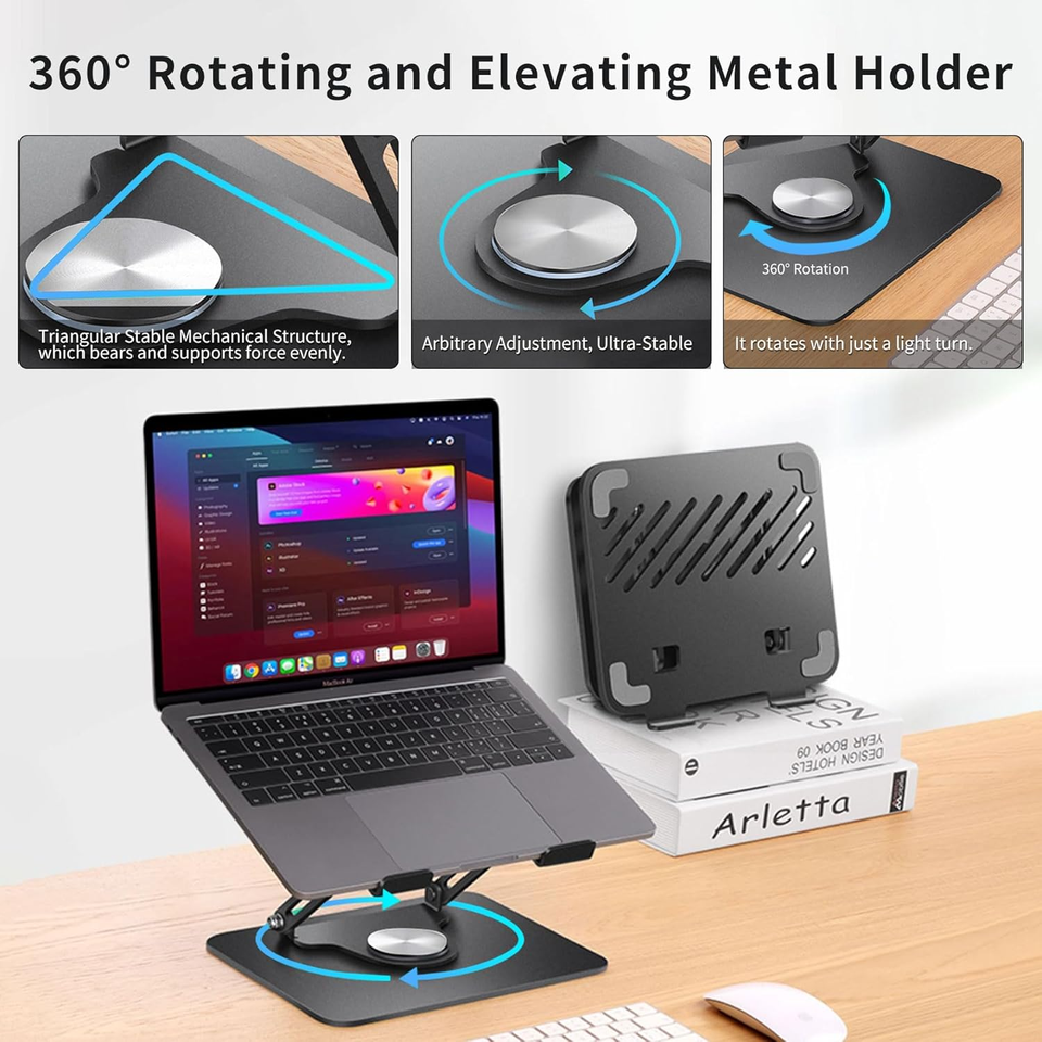 Laptop Stand with 360° Rotating Base, Ergonomic, Adjutable Height Muti ...