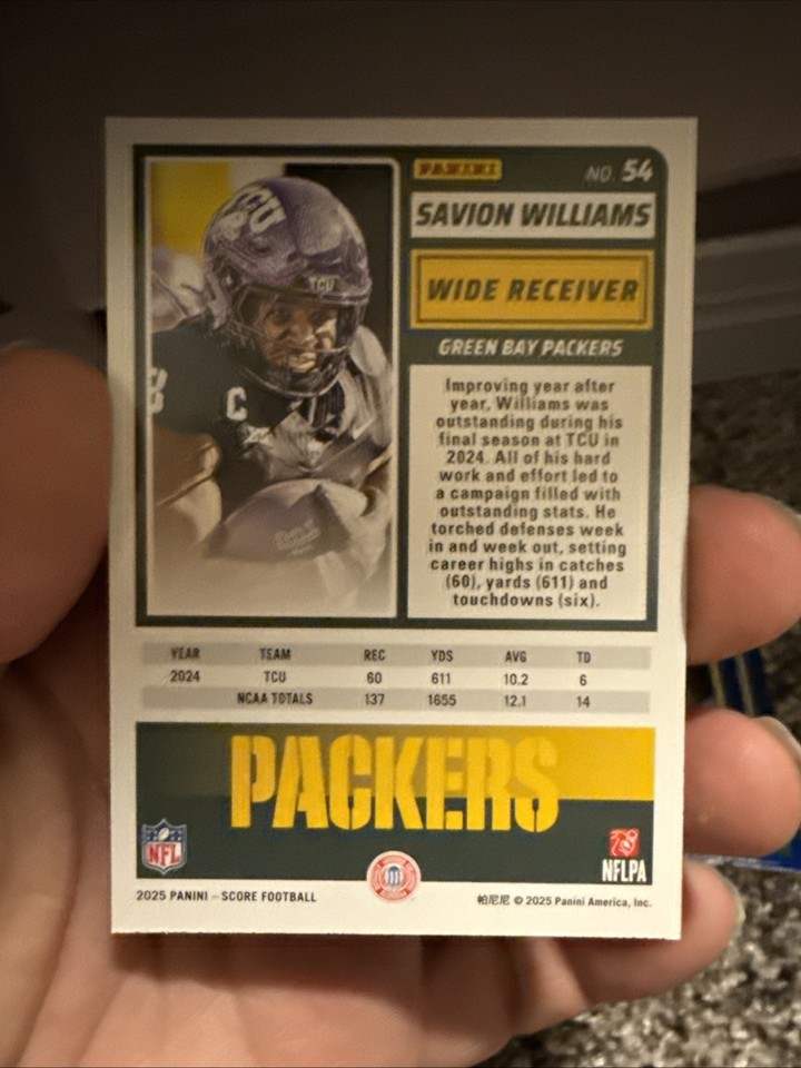 Savion Williams 2025 Score Football RC Packers scoreboard short print ...