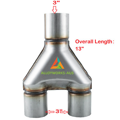 Stainless Steel Y Pipe Adapter Exhaust Pipe 3" Single 3" Dual 13"(L ...
