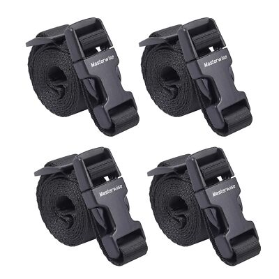 4 Pack Black Buckle Packing Straps with Clips, Adjustable Nylon Straps ...