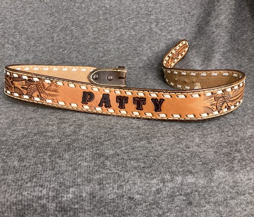 VTG Hand Tooled Western Leather Belt Name “Patty” Brown Womens 36 Laced ...