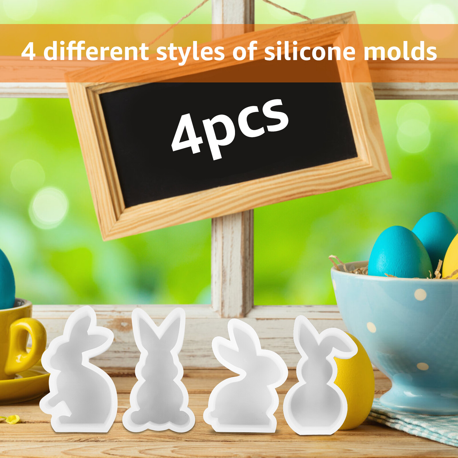 4Pcs Easter Rabbit Silicone Molds Non-Stick Bunny Candle Moulds Food ...