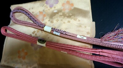 Japanese Kimono, a Obi-Age,Two Pink Obi-Jime, Silk, SAKURA,Pale Yellow ...
