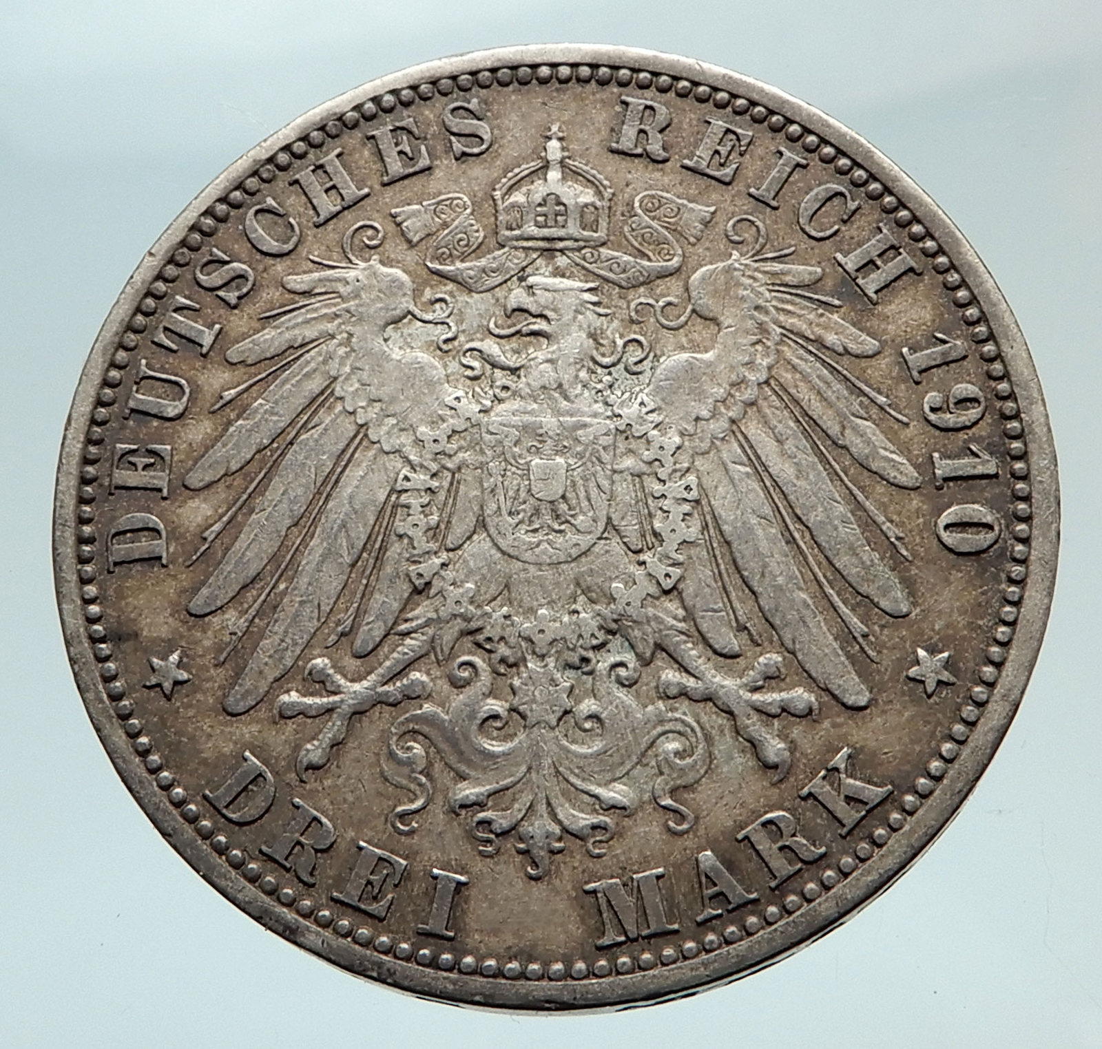 1910 PRUSSIA KINGDOM Germany WILHELM II Silver 3 Mark German Coin ...