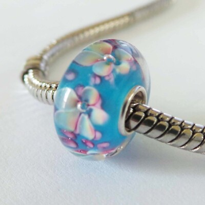 Hydrangea Flower Lampwork Murano Glass 925 Sterling Silver European ...