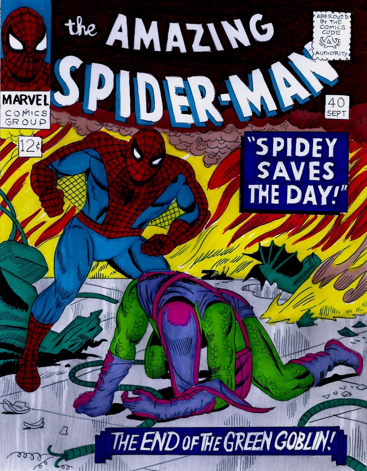 AMAZING SPIDER-MAN # 40 COVER RECREATION ORIGINAL COMIC COLOR ART ON ...