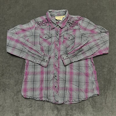Cowgirl Legend Women’s Pink Plaid Pearl Snap Long Sleeve Button Up ...