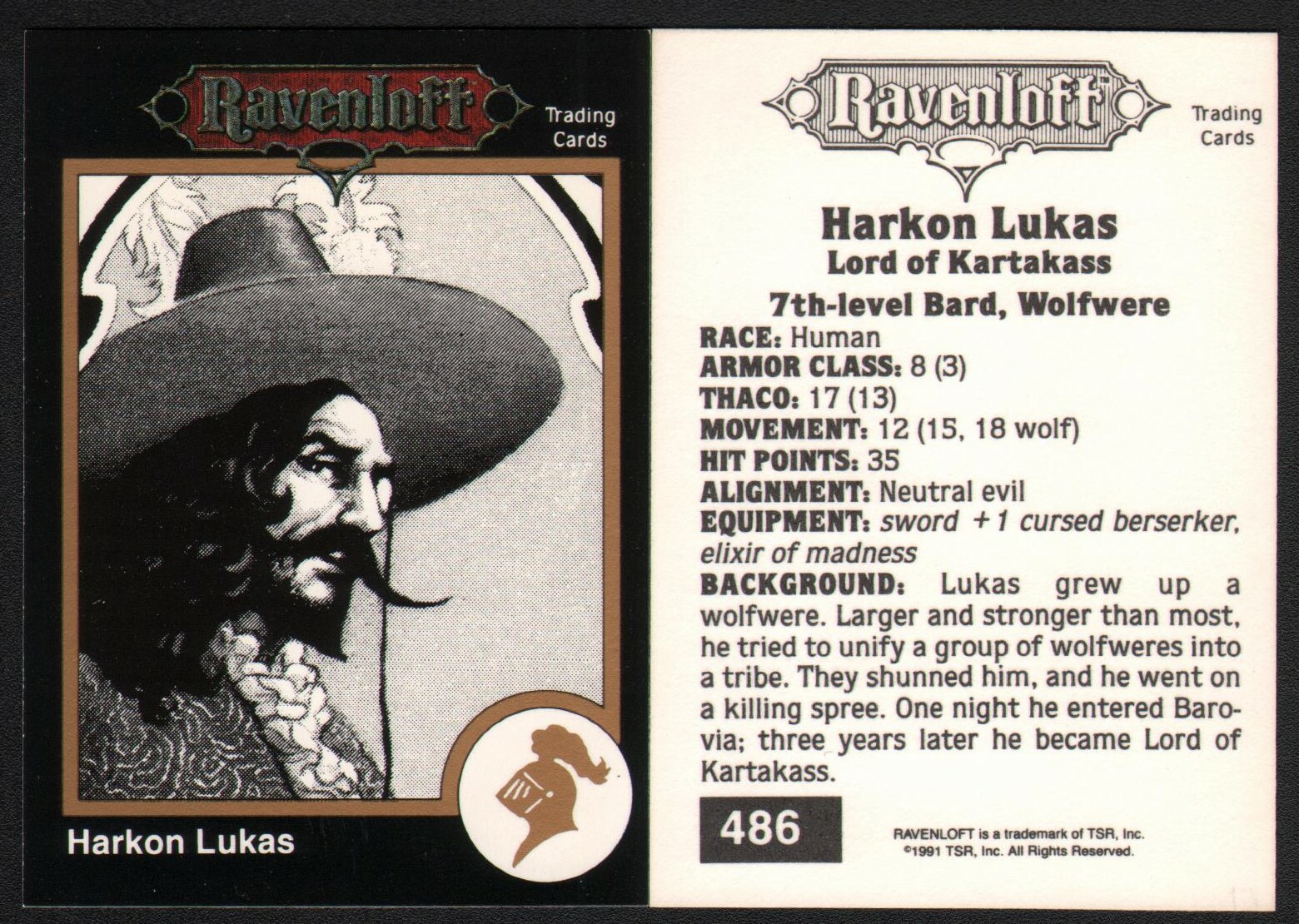 1991 TSR AD&D Gold Border Fantasy Art RPG Card #486 ~ Ravenloft Bard ...