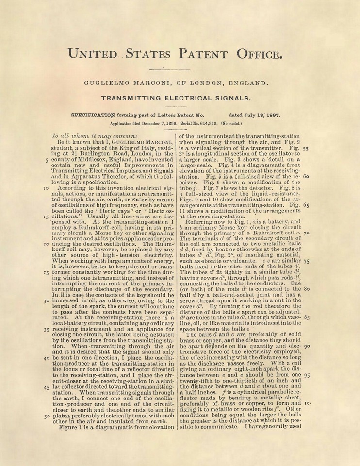 Marconi Radio Official US Patent Art Print - Vintage Radio Guglielmo ...