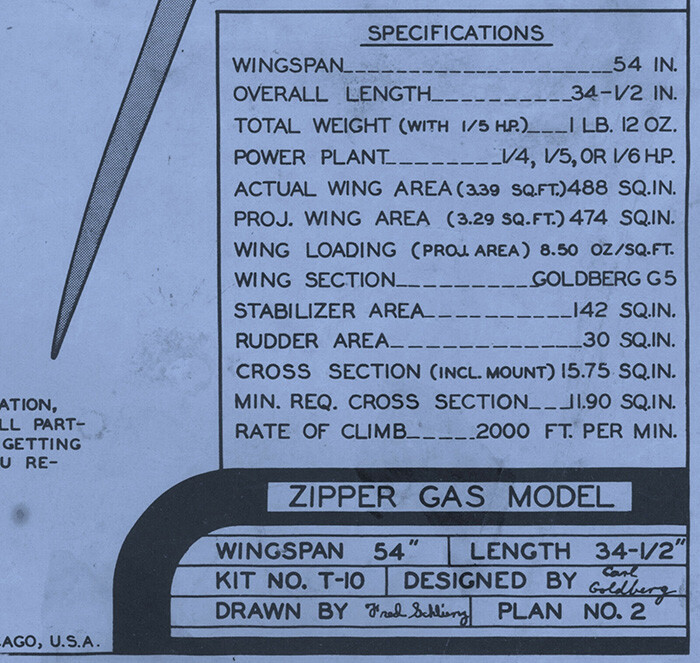 Comet Model Airplane Plans (FF): Zipper 54" Wingspan by Carl Goldberg ...