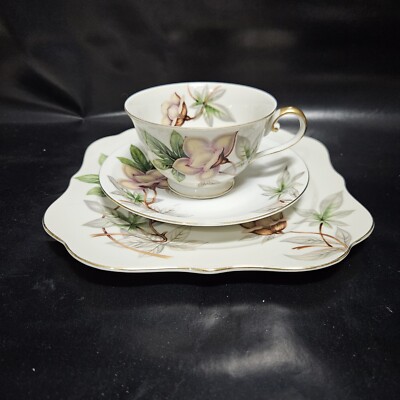 MEITO Ivory China WOODROSE Pattern Cup Saucer Luncheon Plate Place ...