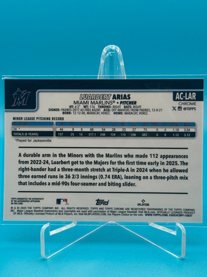 2025 Topps Update Chrome #AC-LAR Luarbert Arias Auto RC | eBay