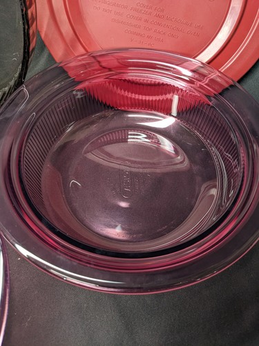 Set of 9 VISION WARE Visions Corning PYREX Cranberry Glass Cookware ...