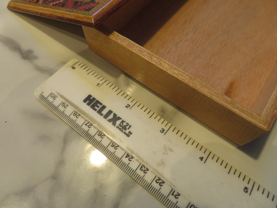 Two attractive wooden boxes, one rectangular/ornamental, one circular ...