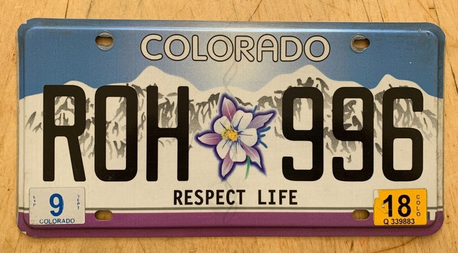 COLORADO RESPECT LIFE COLUMBINE FLOWER GRAPHIC AUTO LICENSE PLATE " ROH ...