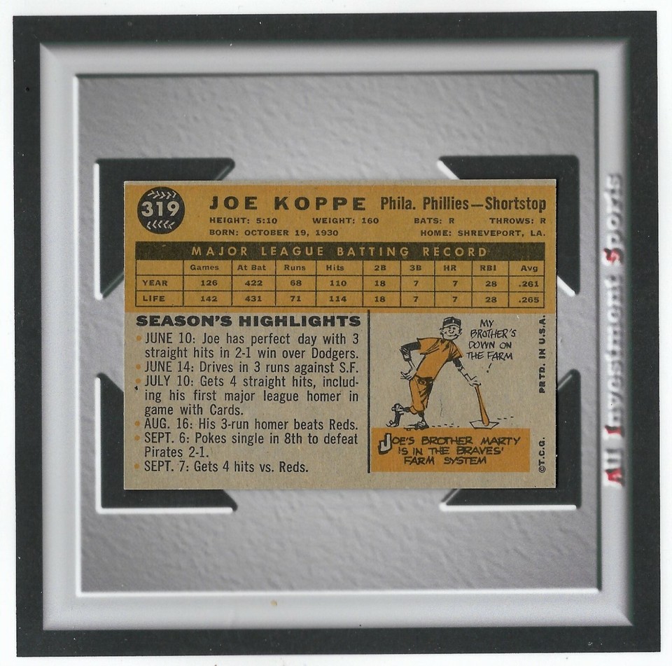 1960 Topps JOE KOPPE #319 NM-MT (B) **great baseball card** TD87 | eBay