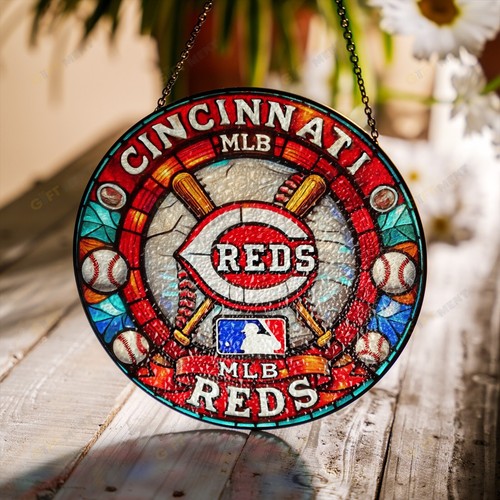 Cincinnati Baseball Team Redss Suncatcher Stained Glass Window Hanging ...