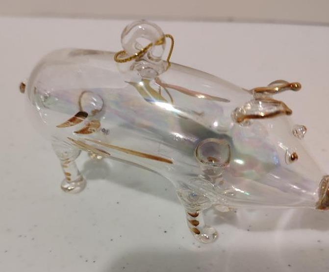 Pig Ornament Egyptian Blown Glass 14K Gold Embellished NWT Egypt Clear ...