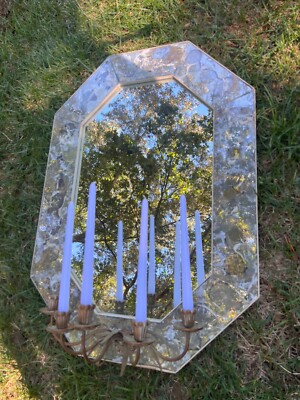 Vtg MCM Hollywood Regency Mirror Candle Holders Wall Decor Sconce MCM ...