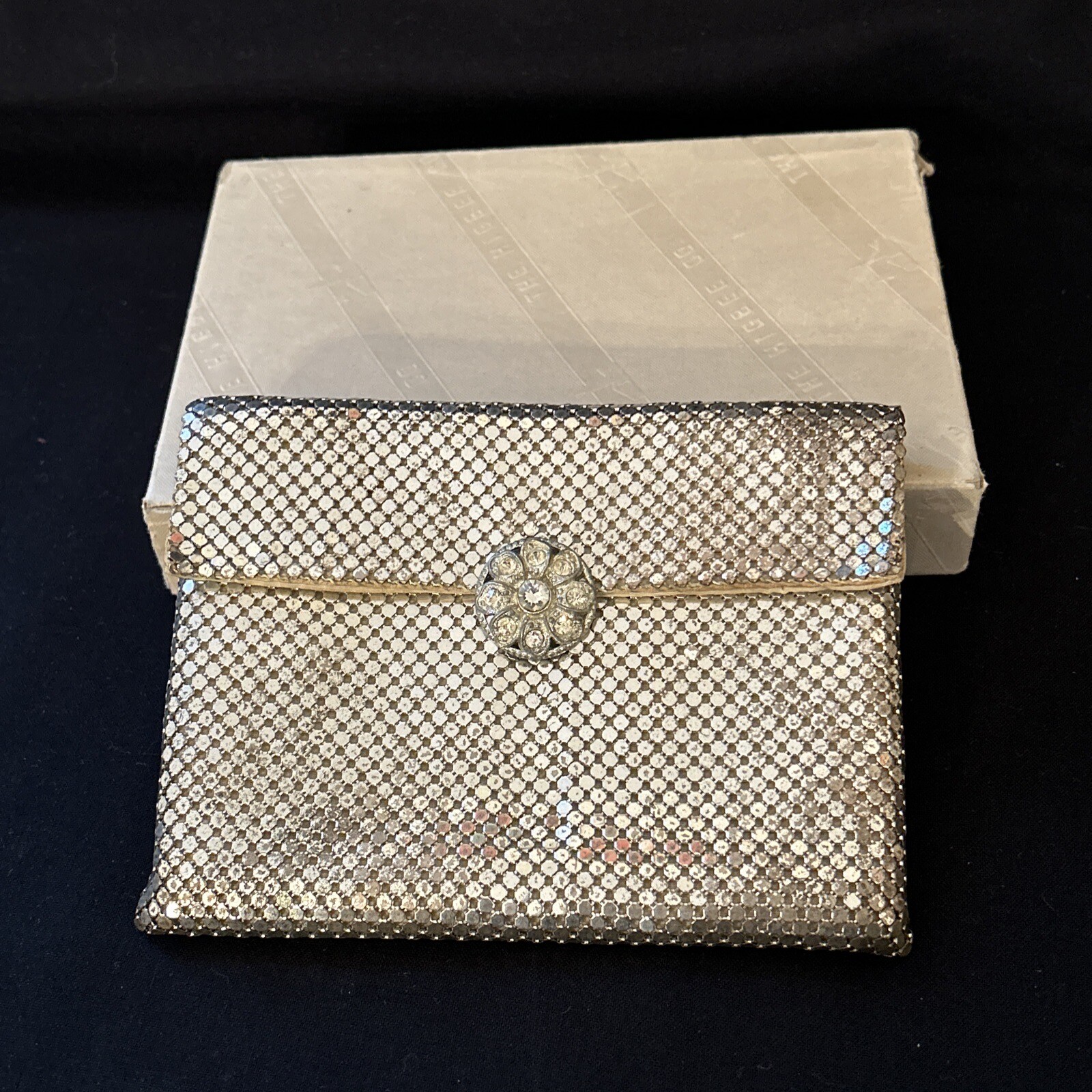 Vintage Whiting & Davis Mesh Silver Metallic Clutch Bag Rhinestone ...