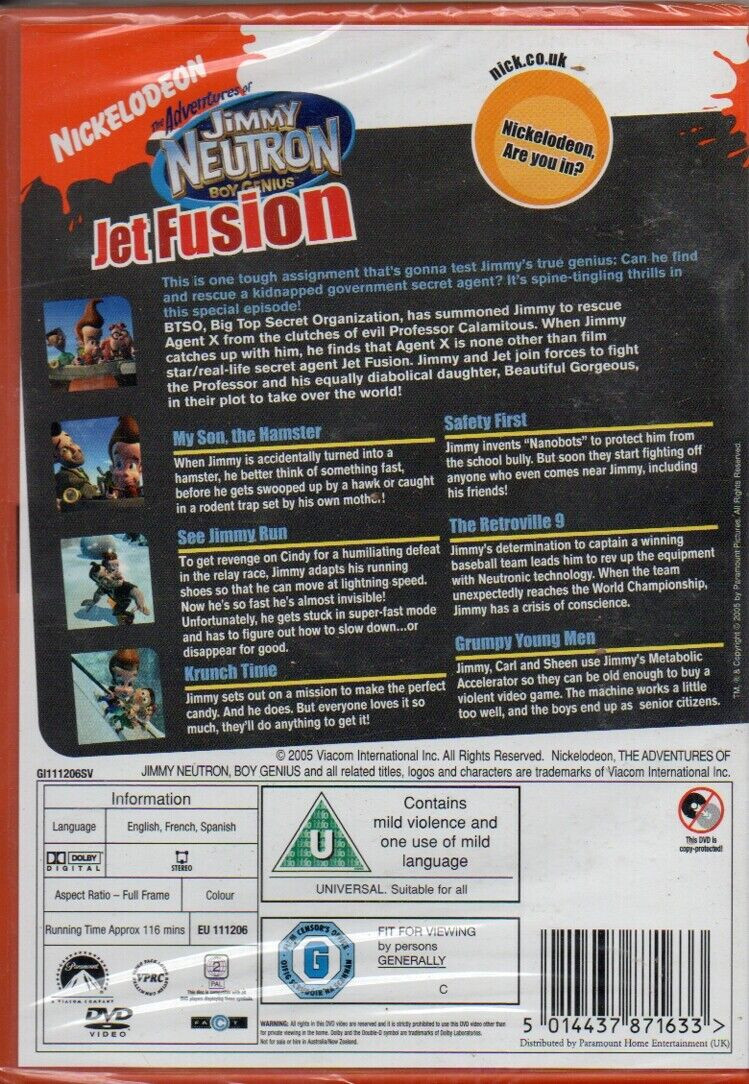 Jimmy Neutron - Jet Fusion (DVD, 2005, Animated) 8 Episodes NEW SEALED ...