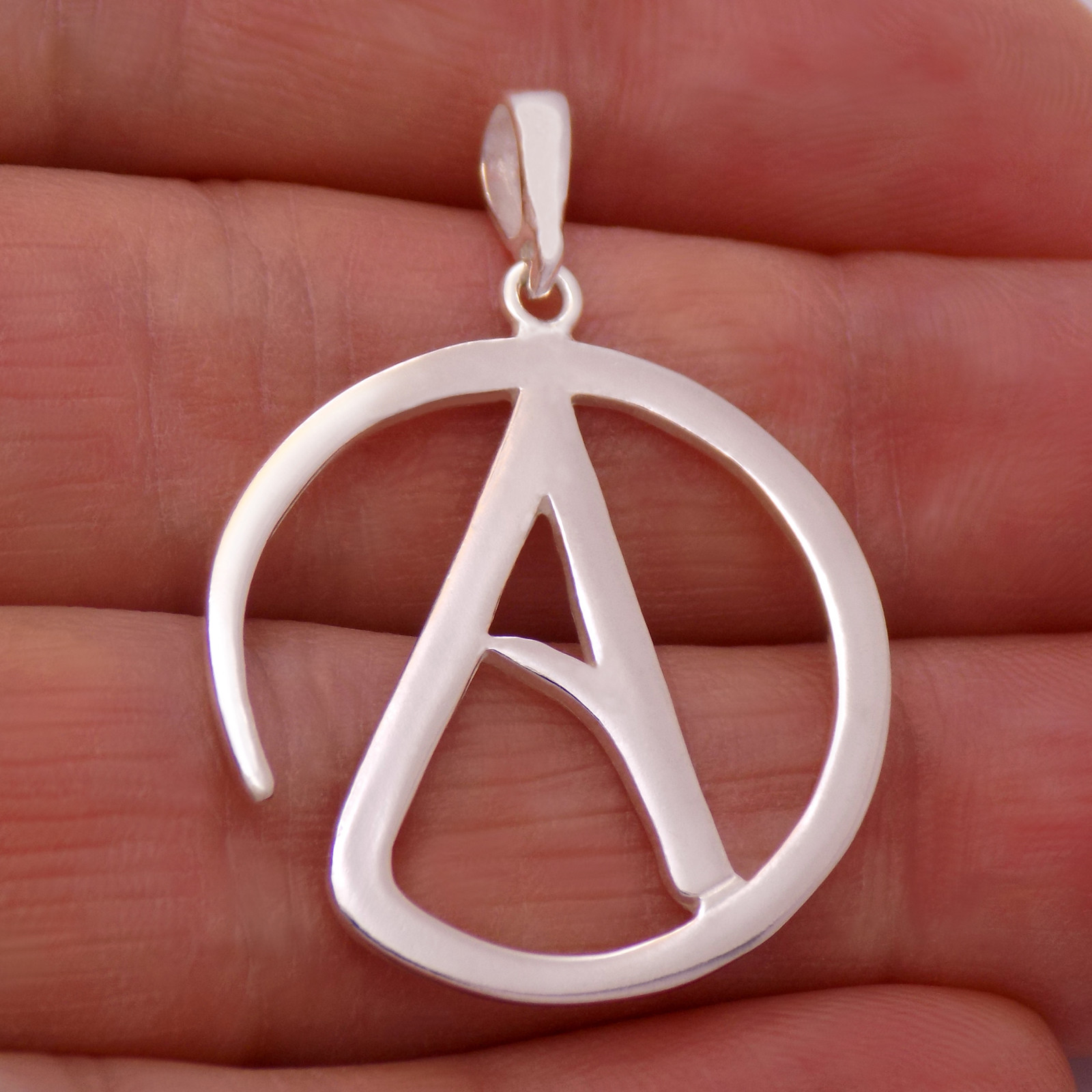 Sterling Silver Atheist Non Believe Symbol Freethinker Pendant &Leather ...