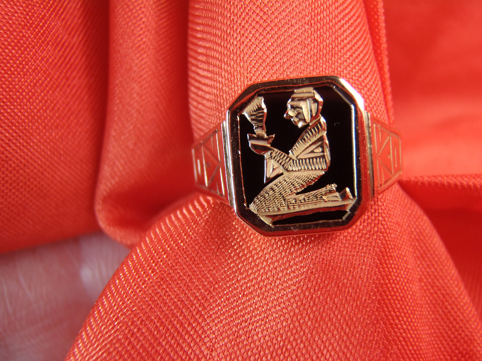 Estate Solid 18k 750 Peruvian Gold Inca Mayan Onyx Ring 3.3 Grams Size ...