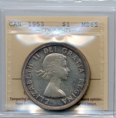 1953 Canada Silver Dollar, Shoulder Fold - Gem Uncirculated, ICCS MS 65 ...