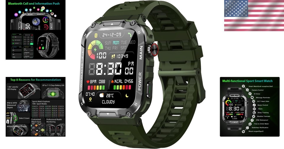 Stylish Military Smart Watch: Fitness Tracking, Calls & Customized ...