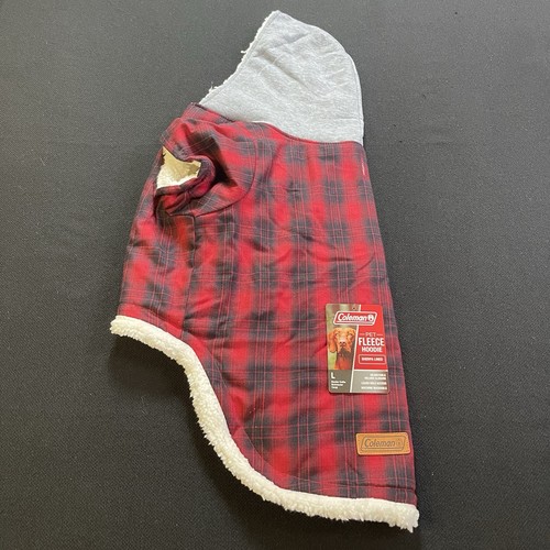 NWT Coleman Hooded Flannel Dog Jacket L Sherpa Lined Plaid Dog Red Gray ...