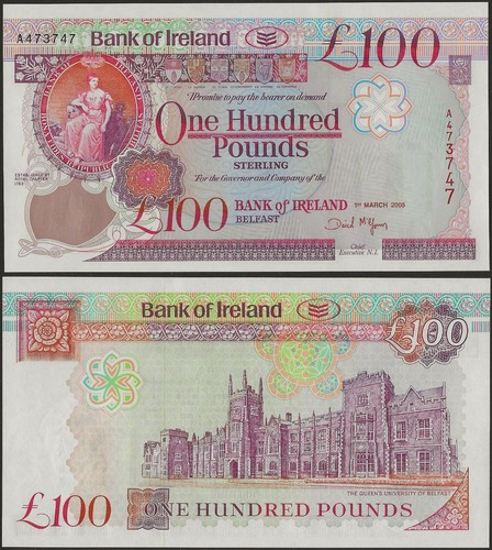 Northern Ireland P82 100 Pounds Bank of Ireland AUNC 2005 B128b DAVID ...