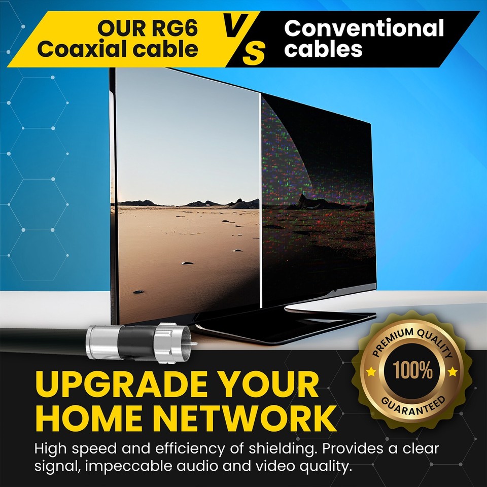 Black RG6 Coaxial Cable for Internet, HD TV, Satellite, Antenna with ...