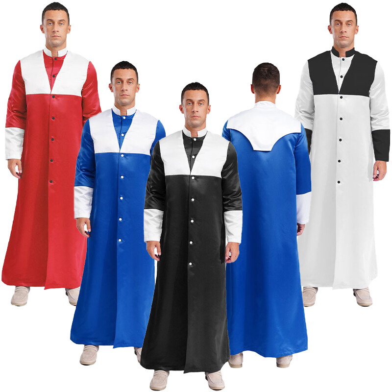 Men Robe Color Block Costume Professors Gown Judge Liturgical Baptism ...