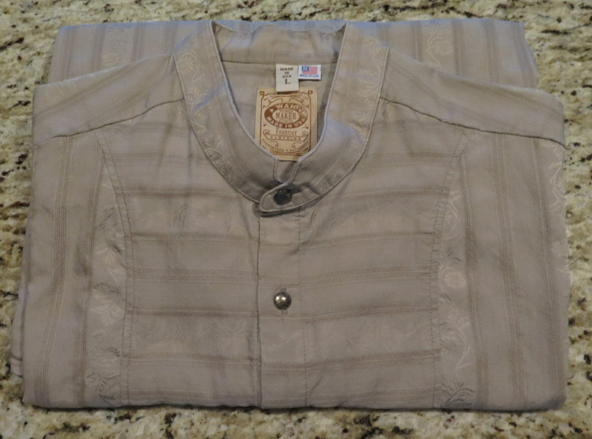 Wah Maker Frontier Shirt Men L Band Collar Slight Striped Taupe / Metal ...